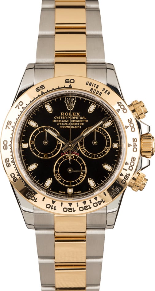 Rolex Daytona Two Tone Black Dial with stickers 116523 at Bob's Watches Rolex Daytona Two Tone Black Dial with stickers 116523 at Bob's Watches